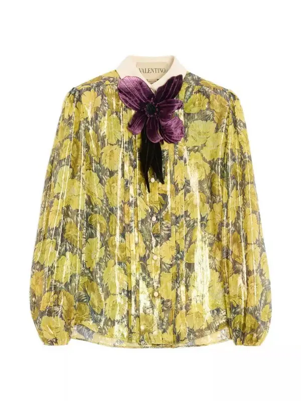 Valentino Garavani Lurex Shirt With Après L'hiver Poppies Print - Yellow