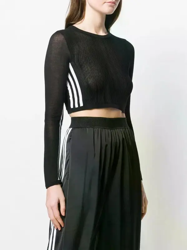Adidas Ribbed Cropped Jumper With Signature Stripes