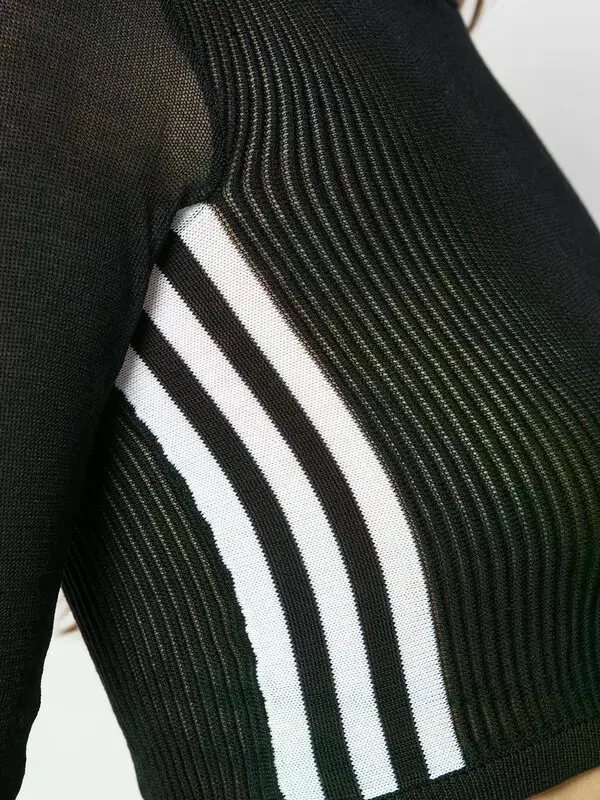 Adidas Ribbed Cropped Jumper With Signature Stripes