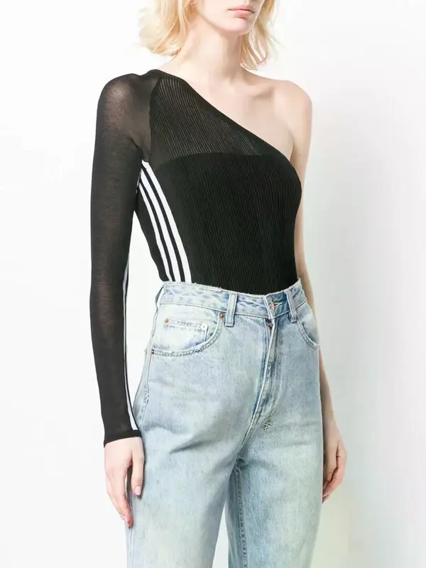 Adidas One-shoulder Fitted Bodysuit With Signature Stripes