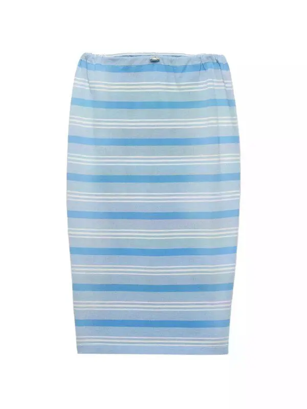 Prada Bayadere Print Piqué Pencil Midi Skirt - Blue