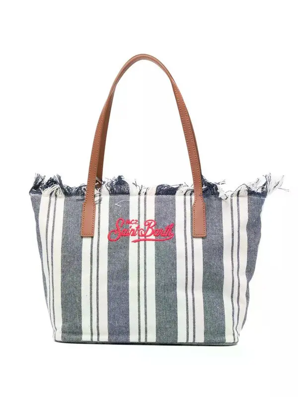 MC2 SAINT BARTH Striped Frayed Tote Bag - Blue