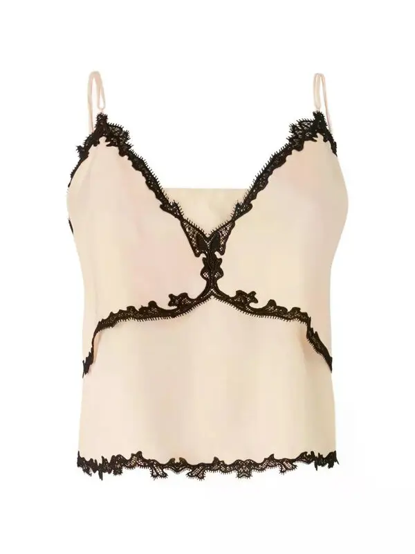 Pinko Canazei Acetate Cropped Top With Lace Inserts - Neutrals