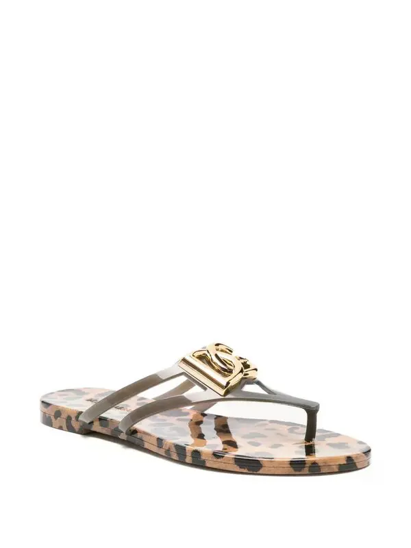 Dolce & Gabbana Leopard-print Logo Flip Flops - Grey