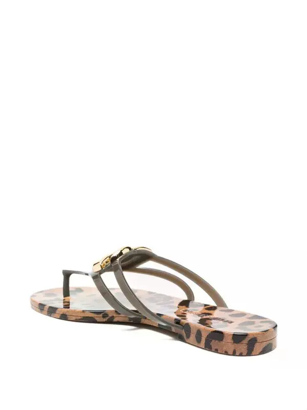 Dolce & Gabbana Leopard-print Logo Flip Flops - Grey