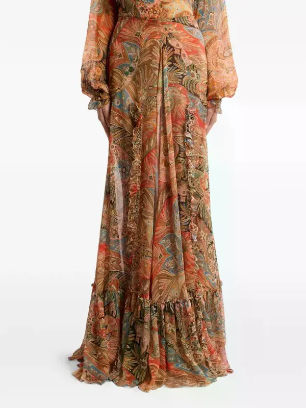 Etro Paisley Motif Silk Maxi Skirt