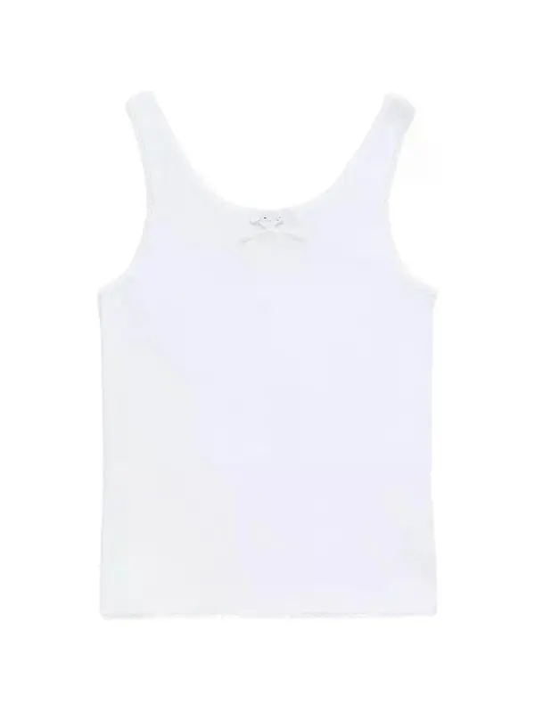 MSGM Lace-trim Bow Detail Ribbed Knit Top - White