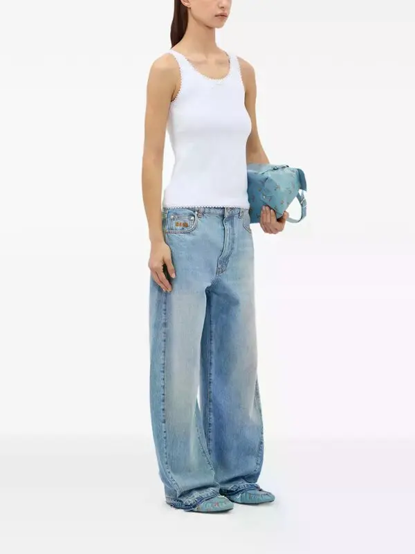 MSGM Lace-trim Bow Detail Ribbed Knit Top