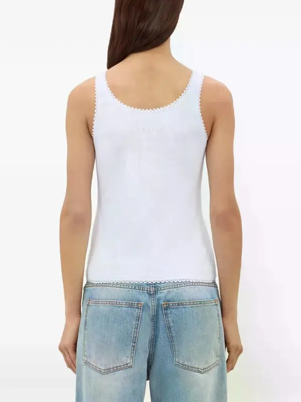 MSGM Lace-trim Bow Detail Ribbed Knit Top