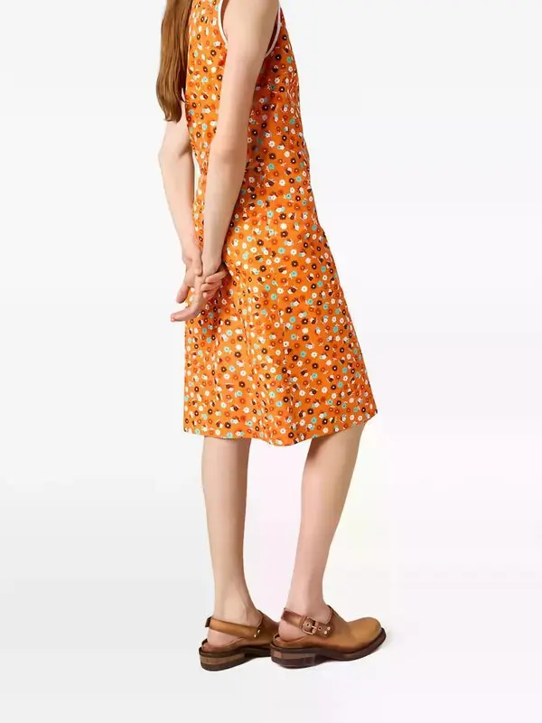 Miu Miu Sleeveless Floral Print Wrap Midi Dress - Orange