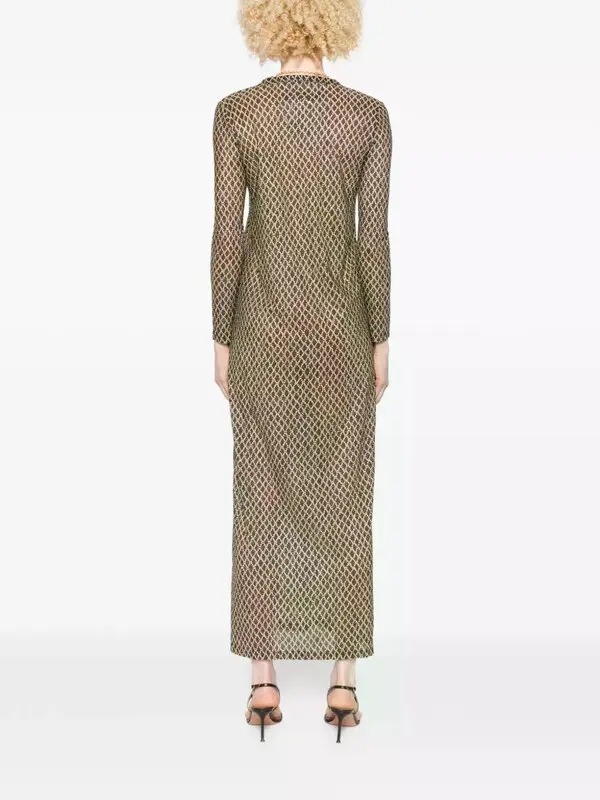 SIYU V-neck Patterned Maxi Dress - Brown