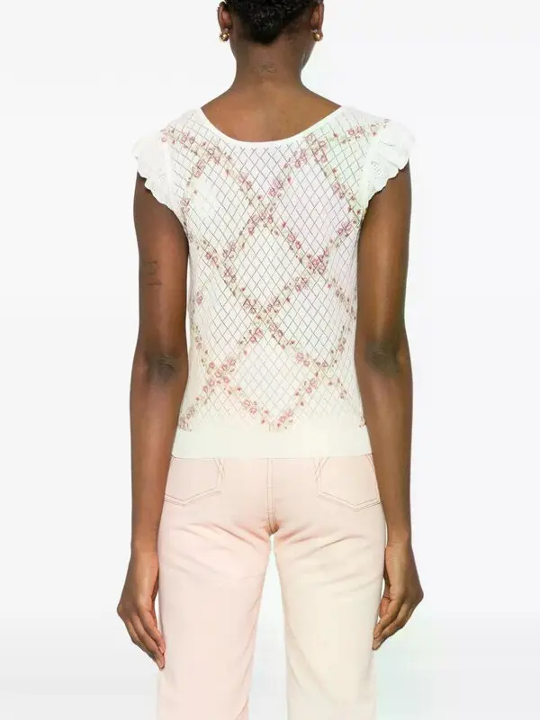 TWINSET Floral Print Short Sleeve Knit Top