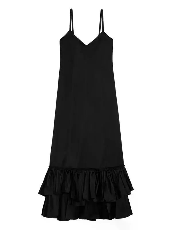 JIL SANDER V-neck Ruffled Maxi Dress - Black