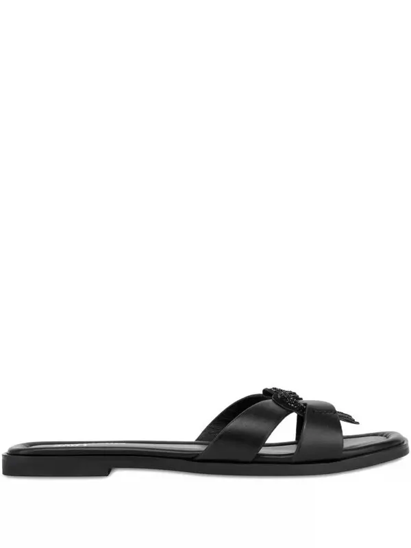 Moschino Knotted Leather Flat Sandals - Black