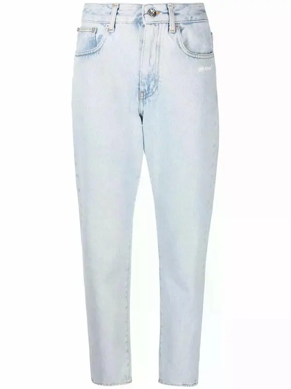 Off-White Diag-stripe Cropped Jeans - Blue