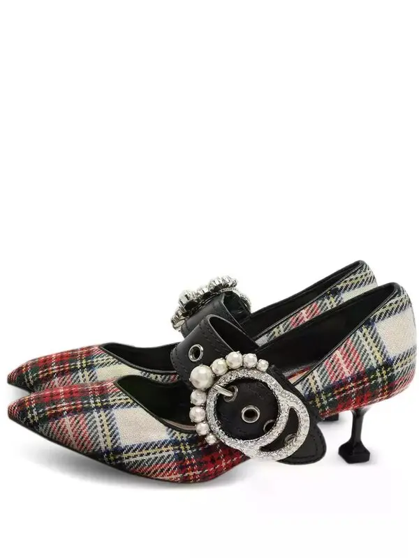Miu Miu Crystal-embellished Tartan Pumps