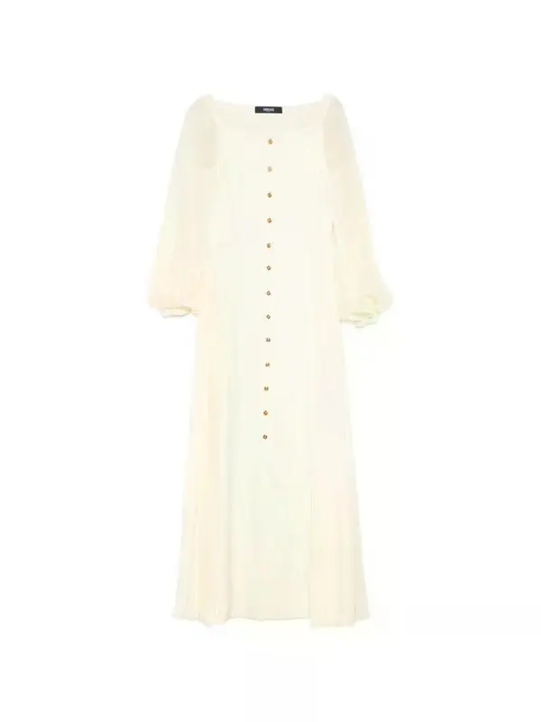 Versace Pleated Maxi Dress With Square Neck And Long Sleeves