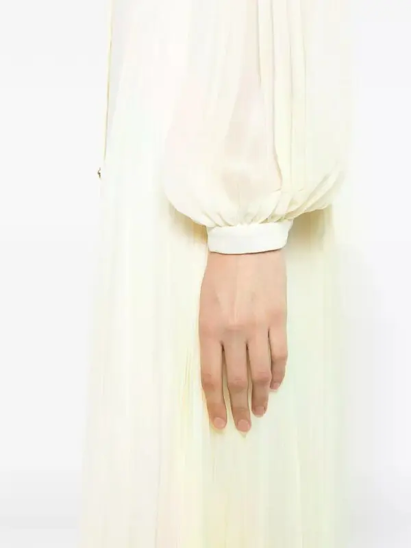 Versace Pleated Maxi Dress With Square Neck And Long Sleeves