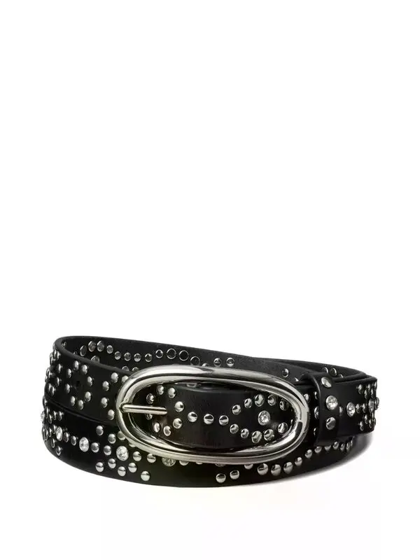 Tory Burch Pierced Studded Leather Belt - Black
