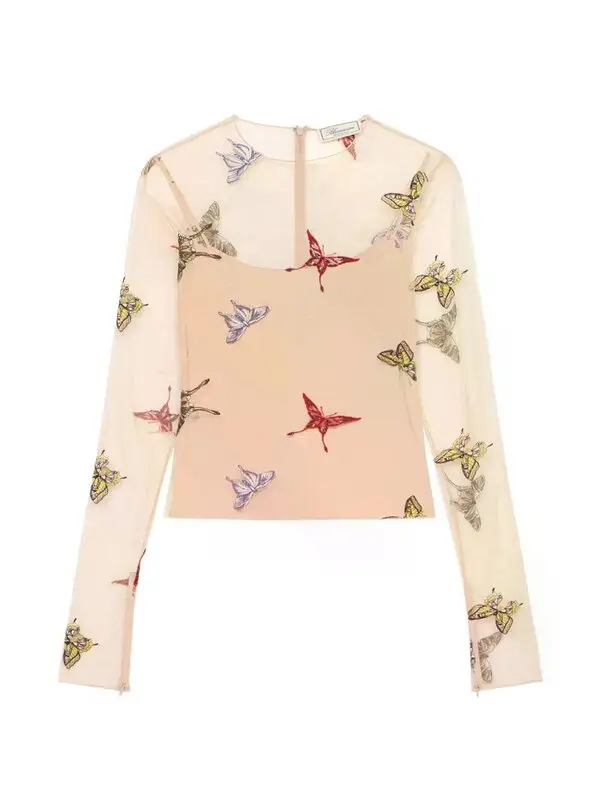 Blumarine Embroidered Tulle Blouse - Neutrals