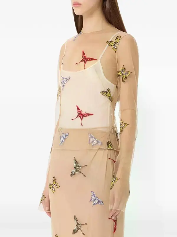 Blumarine Embroidered Tulle Blouse