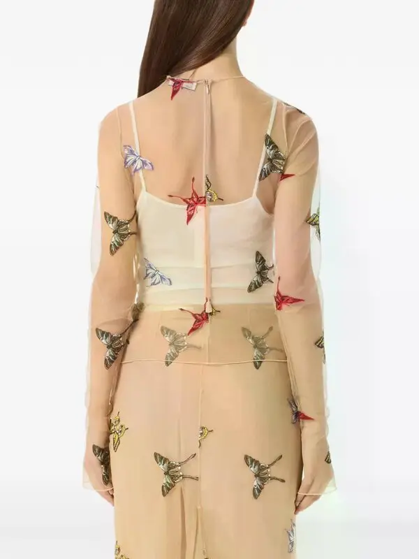 Blumarine Embroidered Tulle Blouse