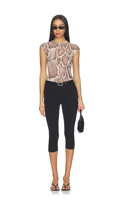 AFRM Nina Short Sleeve Mesh Top - Beige