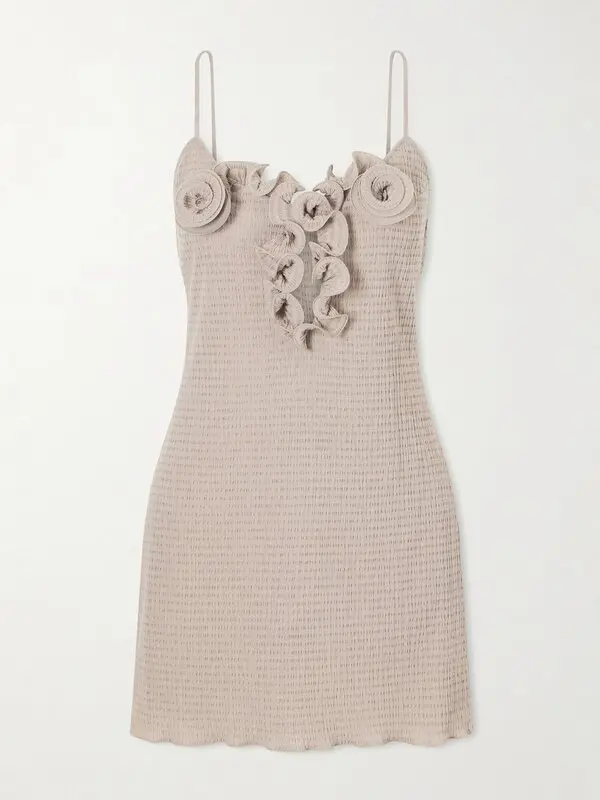 Magda Butrym Floral-appliquéd Crepe Mini Dress - Brown
