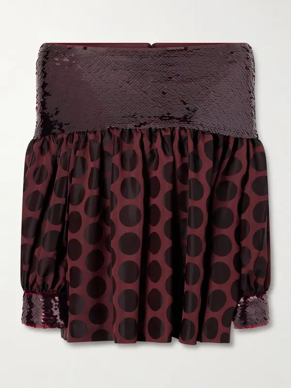 DIMA AYAD Off-the-shoulder Sequin-trimmed Polka-dot Faille Blouse