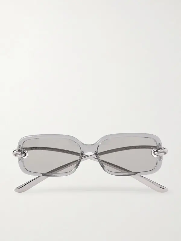 Bottega Veneta Knot Rectangular-frame Acetate And Silver-tone Sunglasses - Neutrals