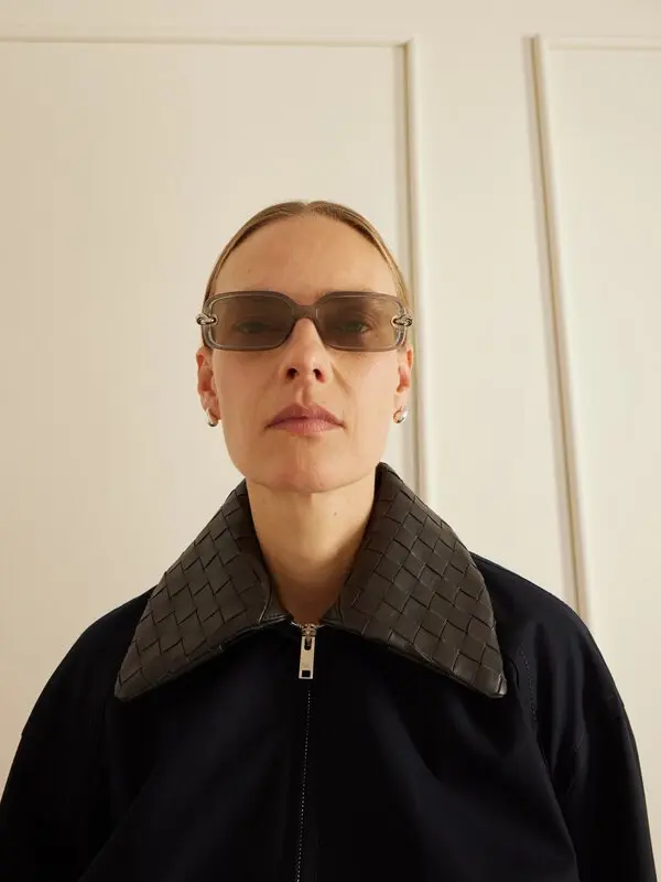 Bottega Veneta Knot Rectangular-frame Acetate And Silver-tone Sunglasses - Neutrals
