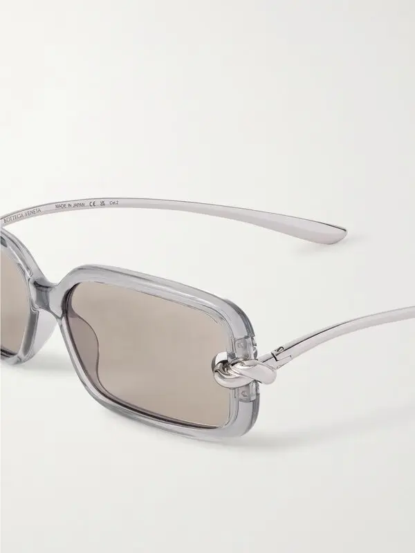 Bottega Veneta Knot Rectangular-frame Acetate And Silver-tone Sunglasses - Neutrals