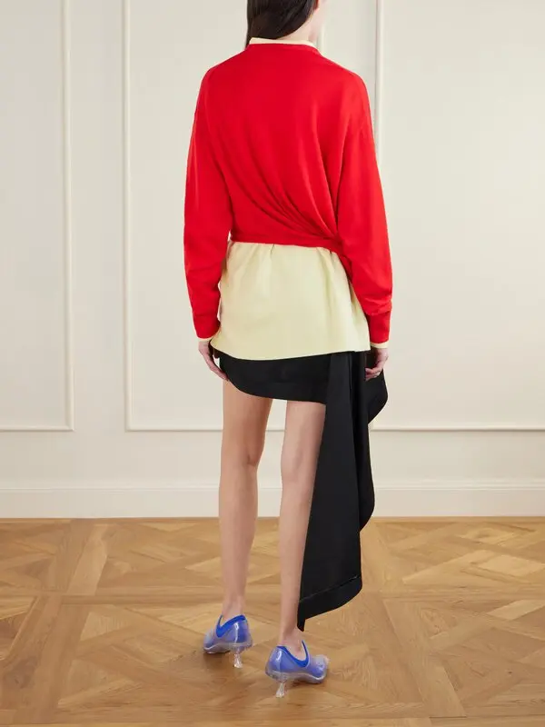 Loewe Asymmetrical Draped Embroidered Wool-blend Sweater