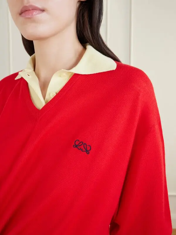 Loewe Asymmetrical Draped Embroidered Wool-blend Sweater