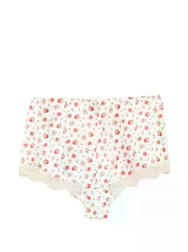 Dolce & Gabbana Small Rose-print Lace And Satin Briefs