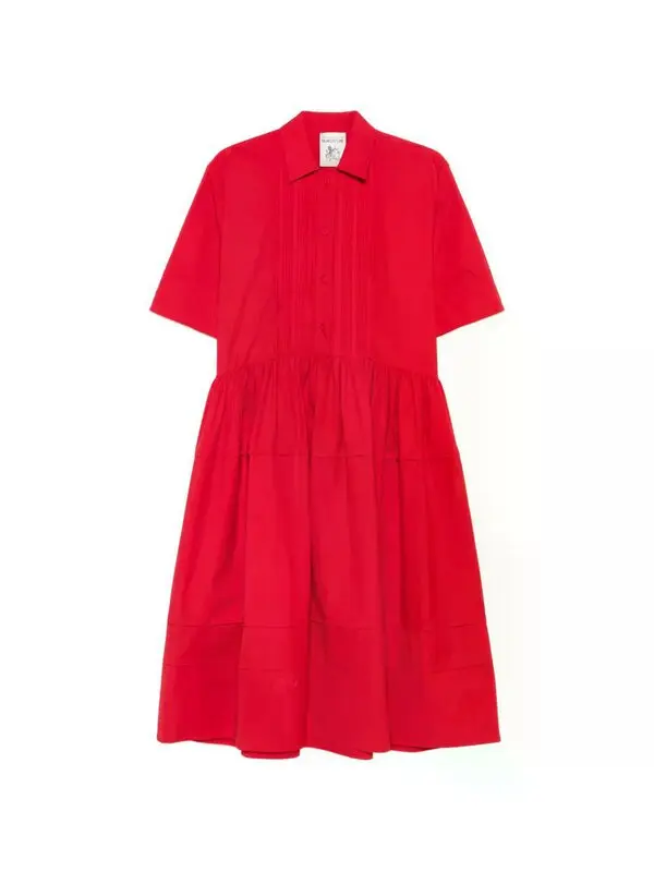 SEMICOUTURE Pleated Half-button Midi Dress - Red