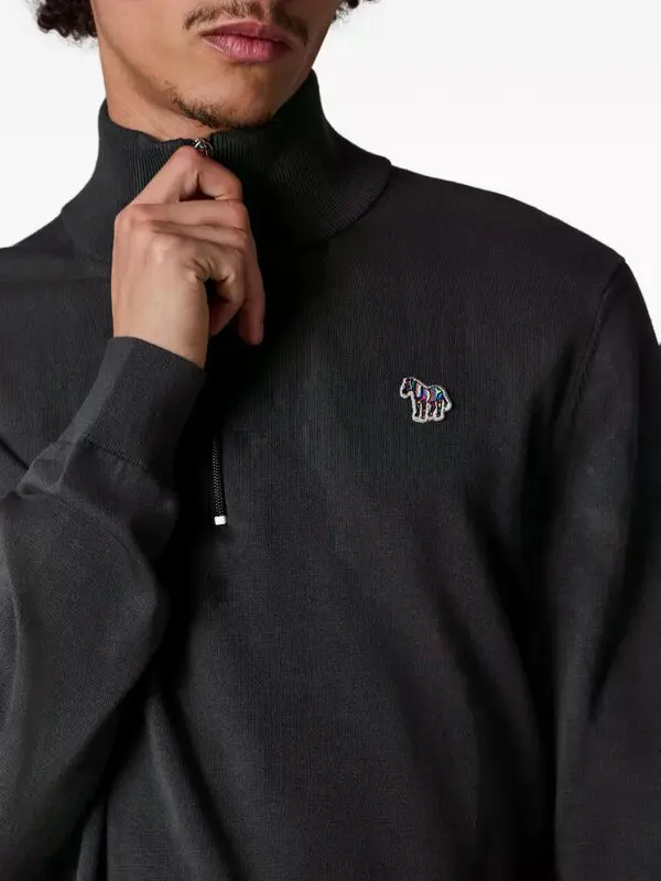 Paul Smith Zip Zebra-logo Cotton Sweater - Grey