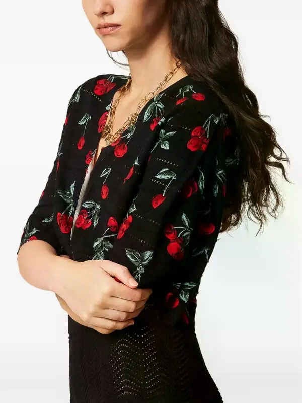 TWINSET Knitted Cherry Print Cardigan With Openwork Detail