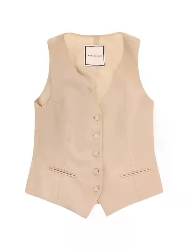 Tagliatore V-neck Vest With Covered Buttons - Neutrals
