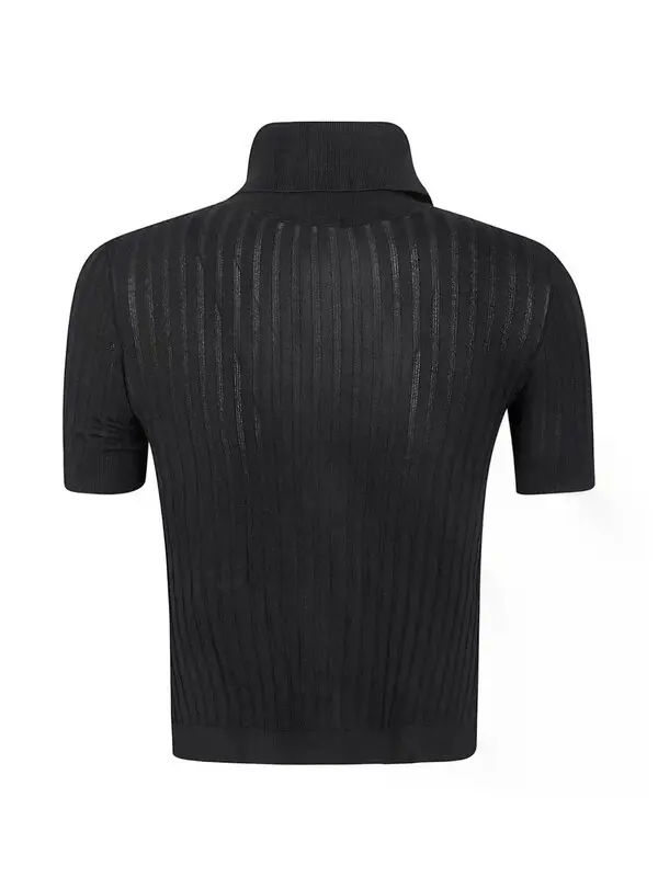 Elisabetta Franchi Sheer Knit Top With Logo Buttons - Black