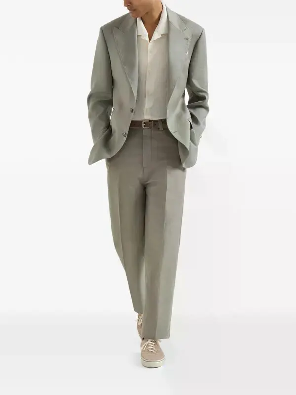 Brunello Cucinelli Cotton And Linen Panama Trousers With Pleat