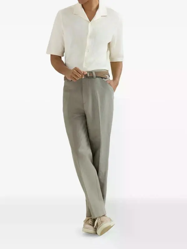 Brunello Cucinelli Cotton And Linen Panama Trousers With Pleat