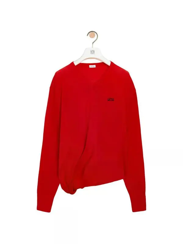 Loewe Twisted V-neck Long Sleeve Sweater - Red