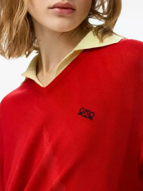 Loewe Twisted V-neck Long Sleeve Sweater - Red