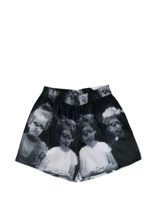WALTER VAN BEIRENDONCK Portrait Print Embroidered Logo Shorts - Black