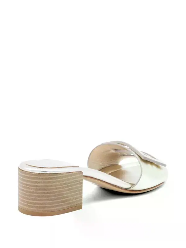 Fendi Baguette Platinum Logo Block Heel Sandals