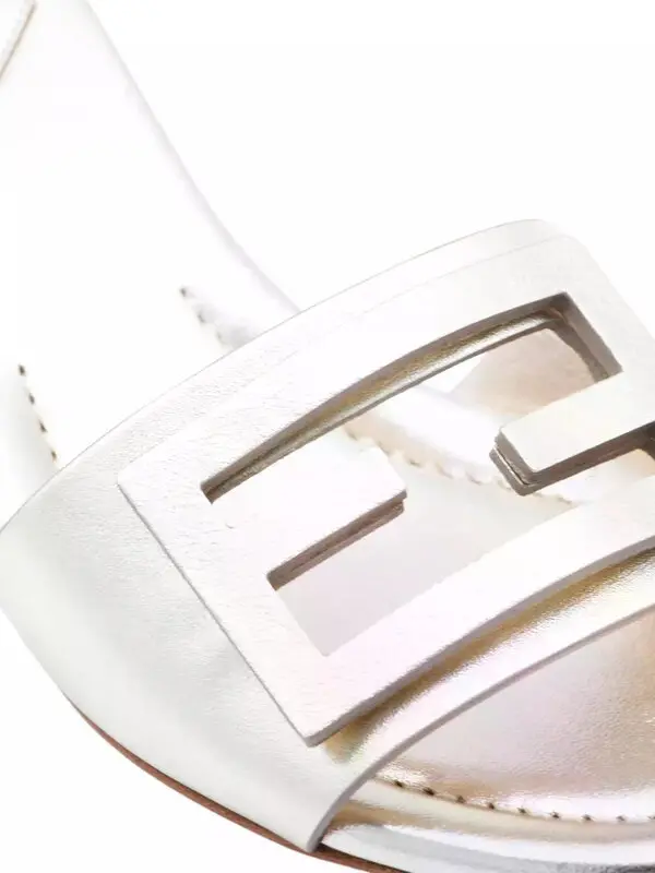 Fendi Baguette Platinum Logo Block Heel Sandals