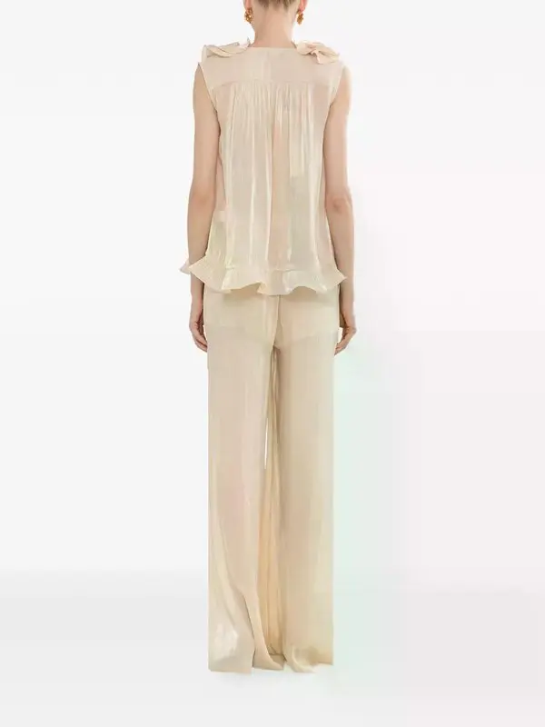 NISSA Sleeveless Ruffled Chiffon Top - Neutrals