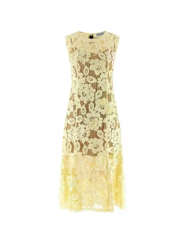 SELF-PORTRAIT Crochet Lace Floral Midi Dress - Yellow