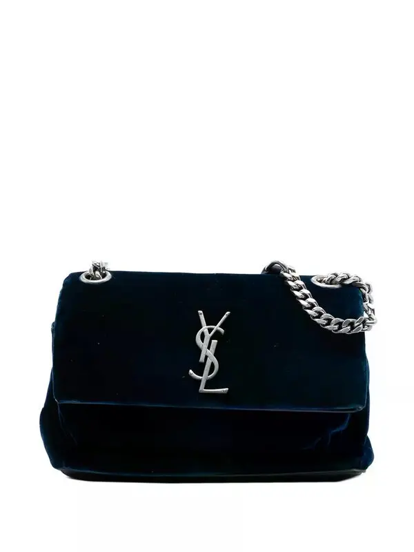Saint Laurent Small Velvet Monogram West Hollywood Crossbody Bag - Blue